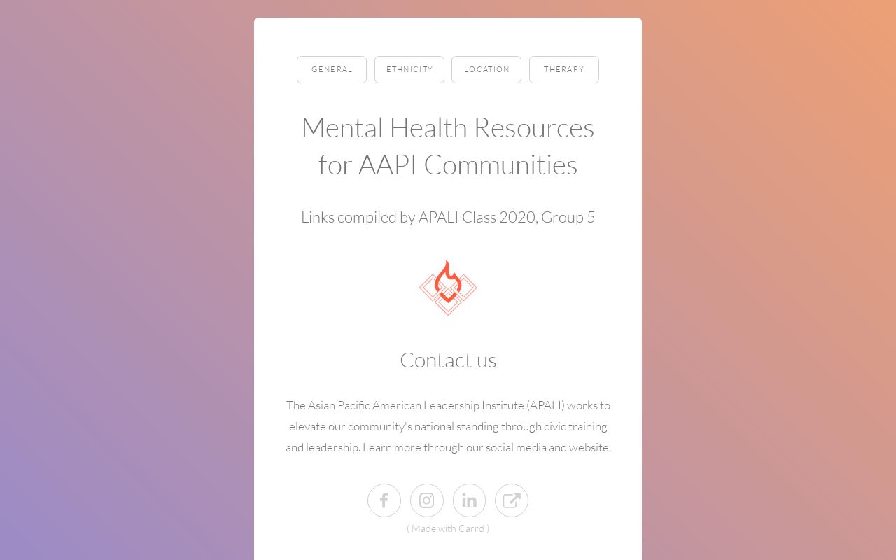 MH Resources for AAPI Communities - APALI 2020 Group 5